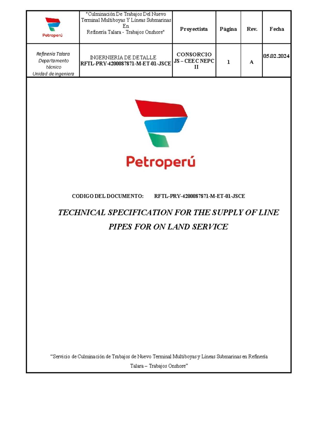 RFTL PRY 42000 87871 M ET 01 JSCE - "Culminación De Trabajos Del Nuevo Terminal Multiboyas Y ...