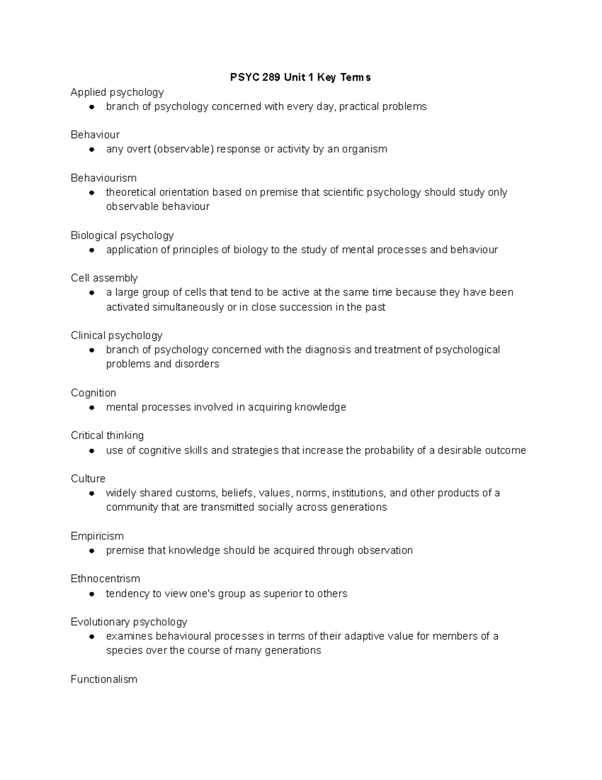 PSYC 289 Unit 1 Key Terms For Memory Retention - PSYC 289 Unit 1 Key ...