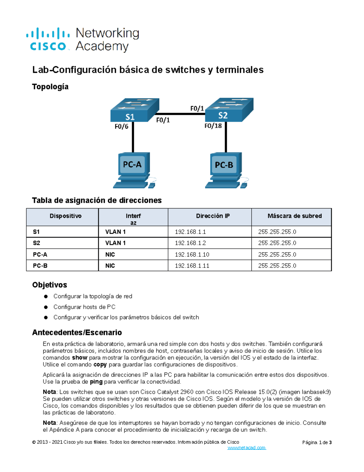2.9.2-lab -basic-switch-and-end-device-configuration es-XL - 2013 - 2021 Cisco y/o sus filiales ...
