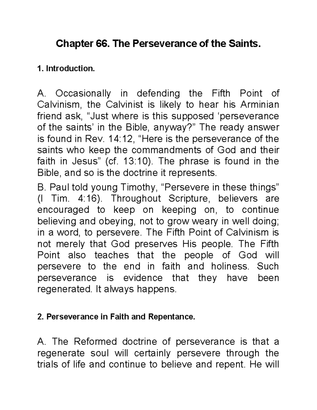 Perseverance of the Saints - Chapter 66. The Perseverance of the Saints ...