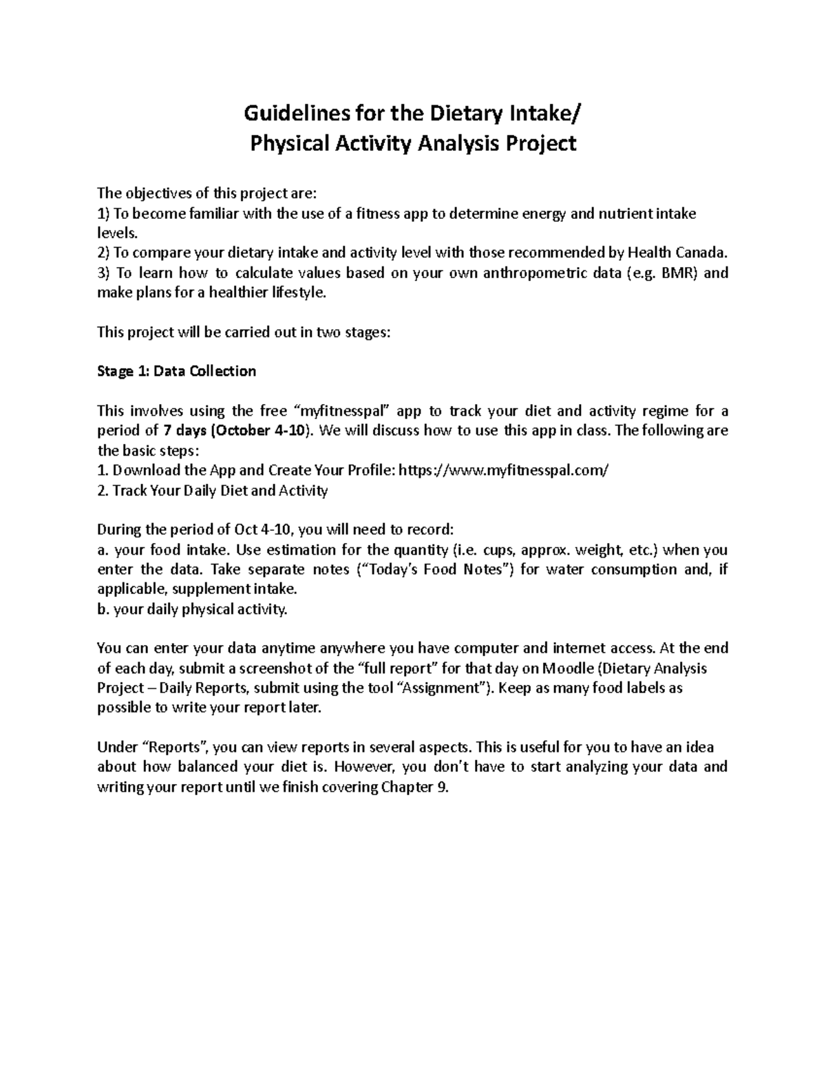 Guidelines for the Dietary Intake Analysis Fall 2021 - Guidelines for ...