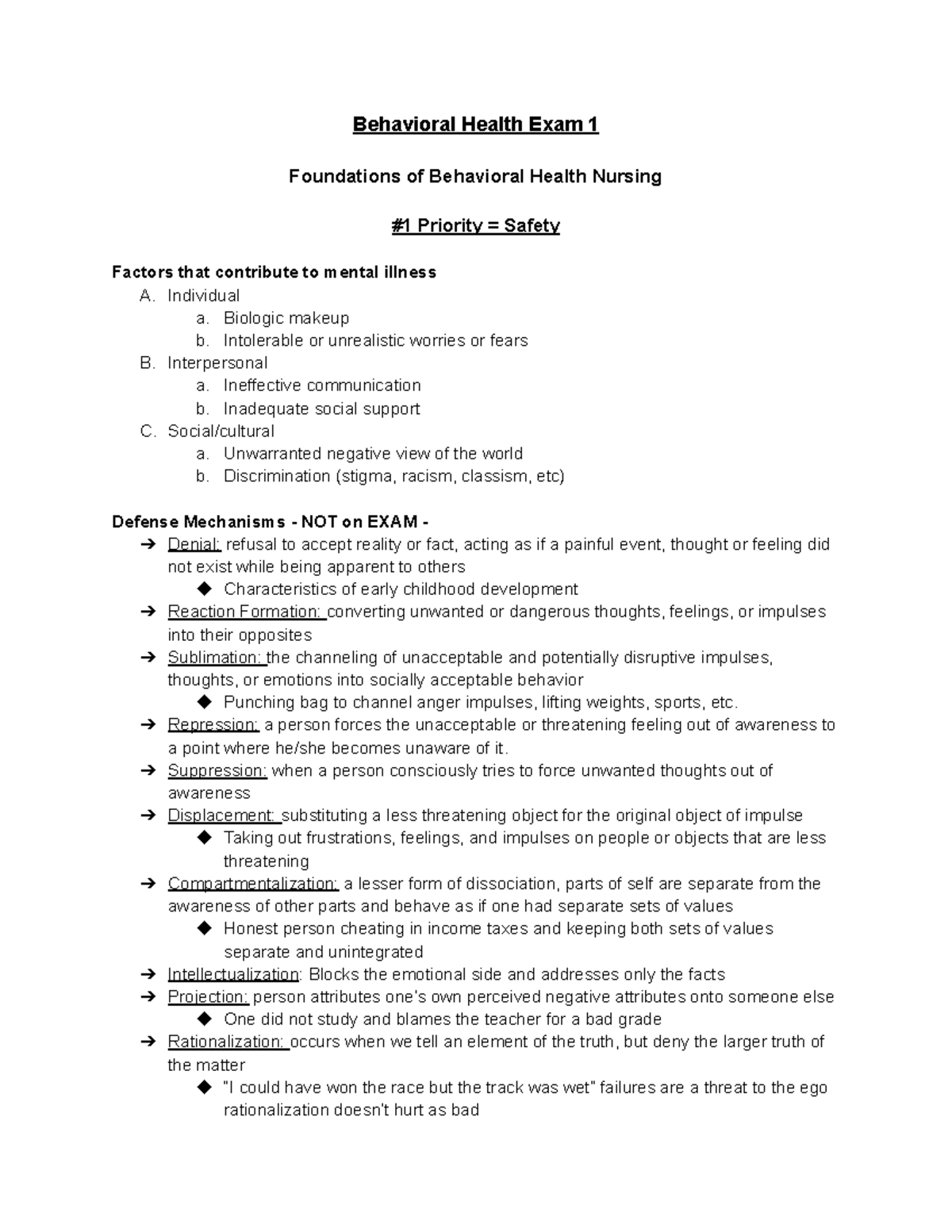 Behavioral Health - Study notes - Behavioral Health Exam 1 Foundations ...