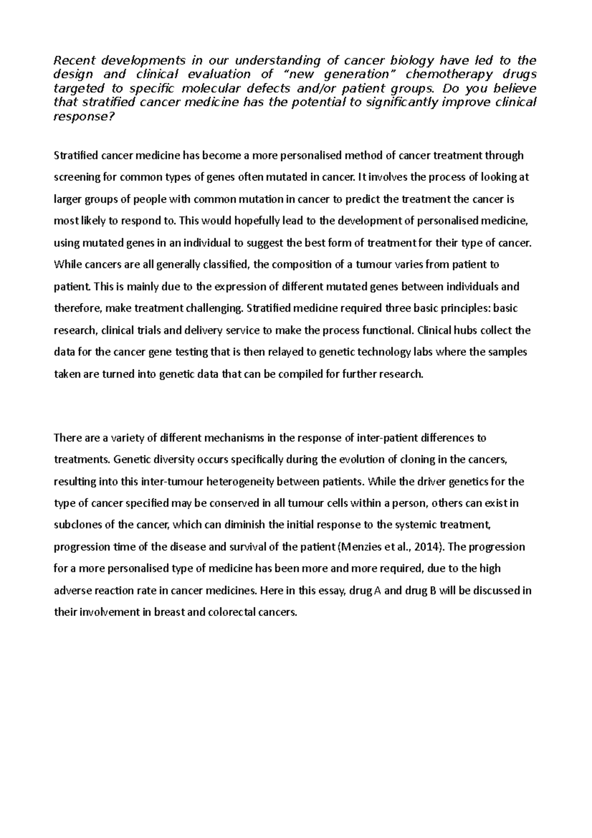 Cancer Essay - Recent developments in our understanding of cancer ...