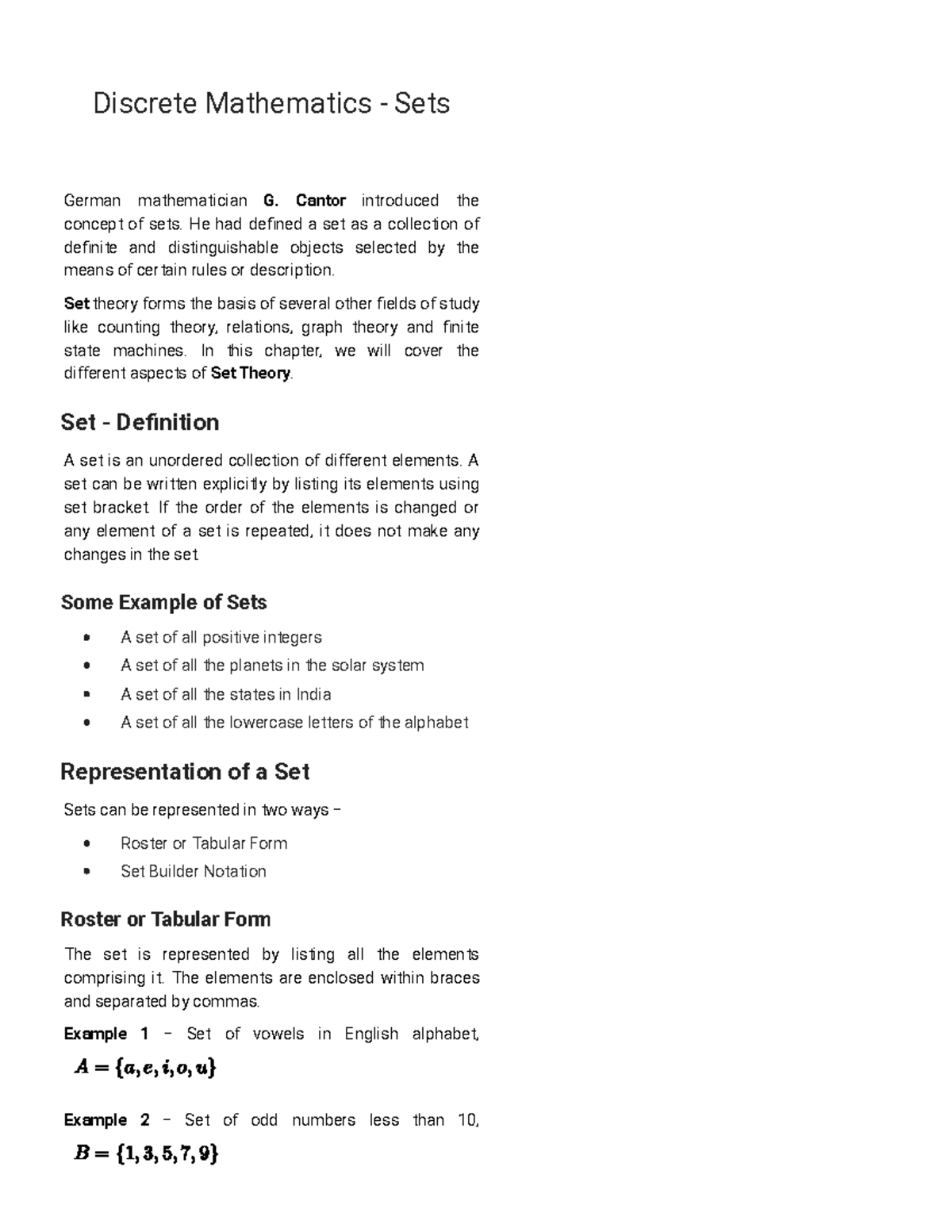 Discrete Mathematics - Sets - Discrete Mathematics - Sets Discrete ...