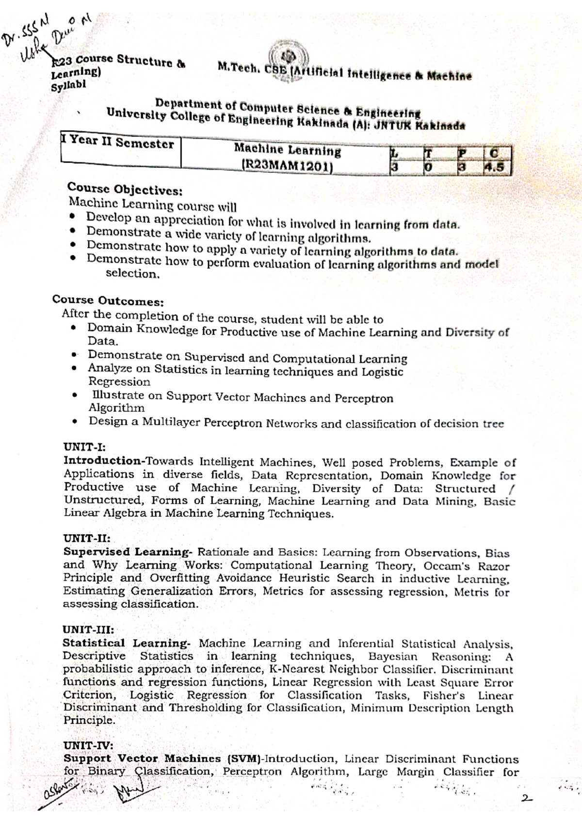 ML Syllabus - Dr. usha Demo N F23 Course Structure Learning) M. CSE ...