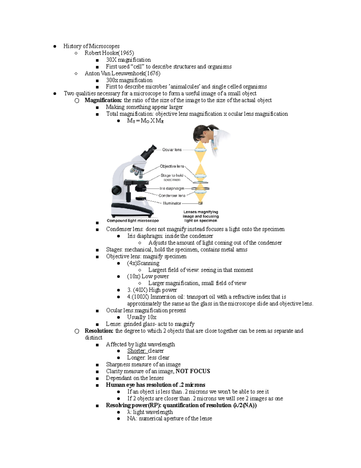 History of Microscopes - (40X) High power 4.(100X) Immersion oil ...