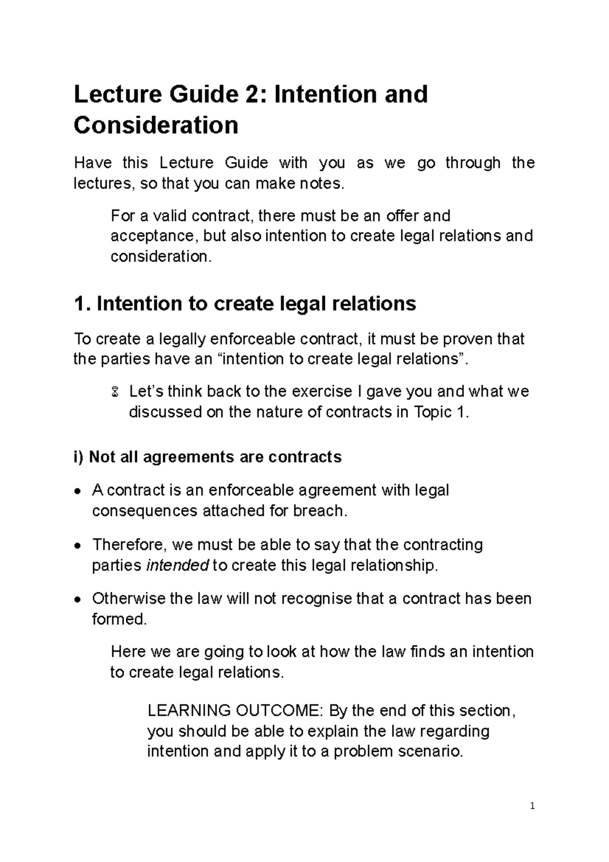 Lecture Guide 2 Consideration - Lecture Guide 2: Intention and Consideration Have this Lecture ...