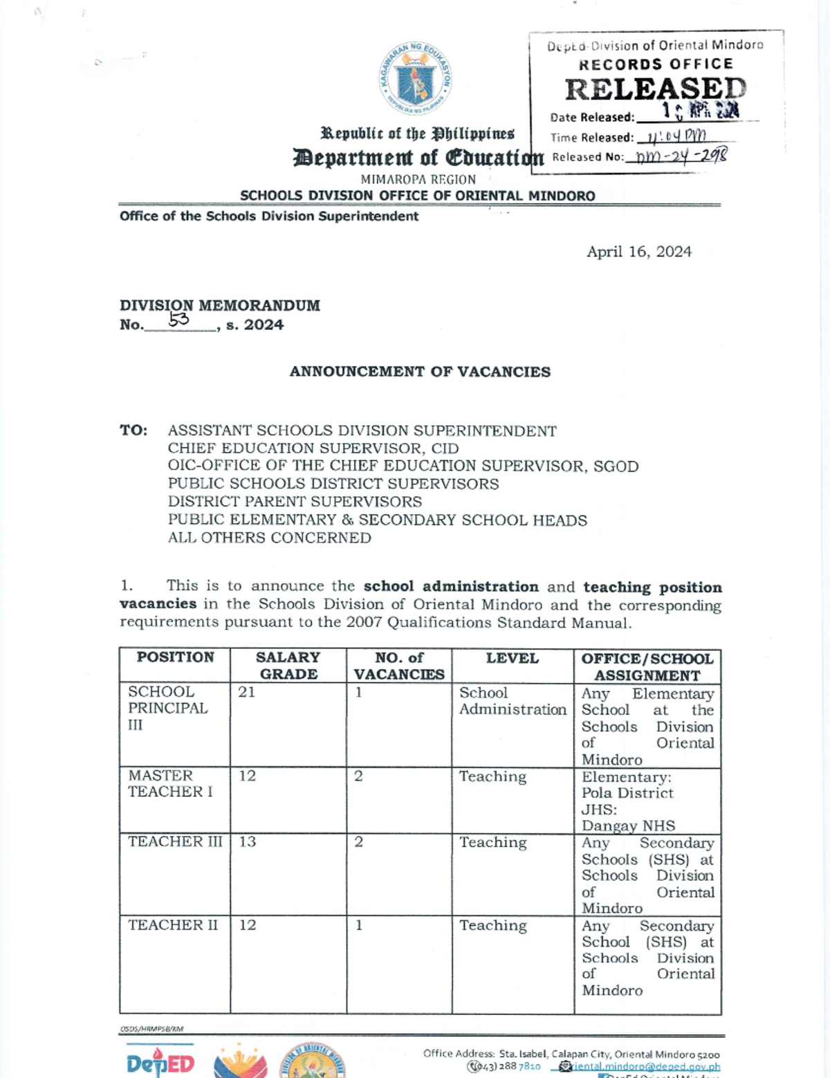DM-53 Announcement-of-Vacancies - Journalism - Studocu