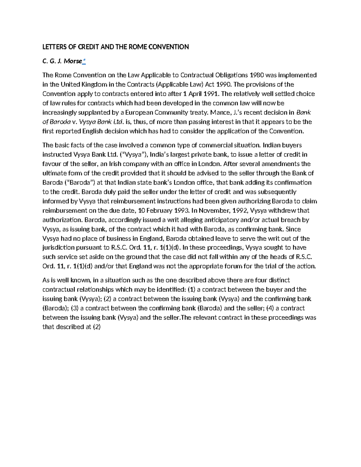 Letters OF Credit AND THE ROME Convention - LETTERS OF CREDIT AND THE ...