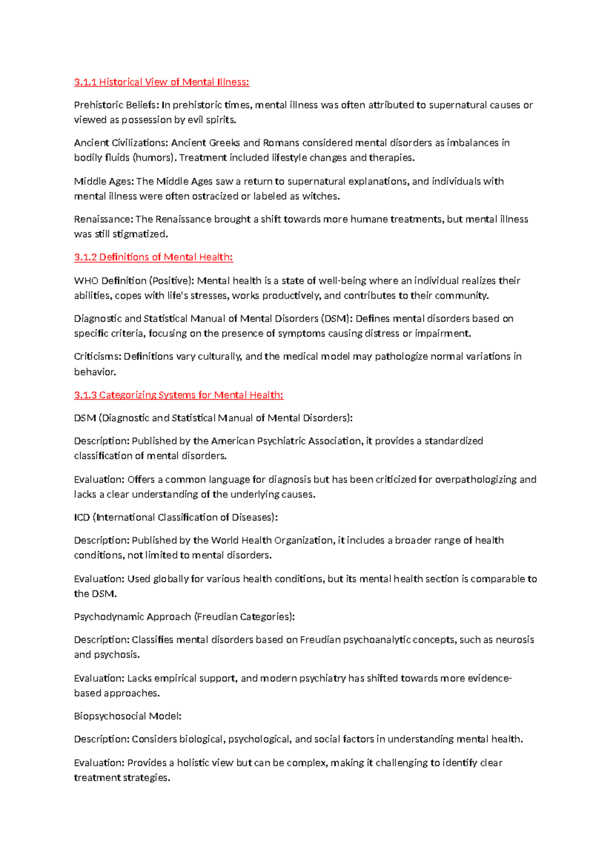 Psychology Paper 3 Applied - 3.1 Historical View of Mental Illness ...