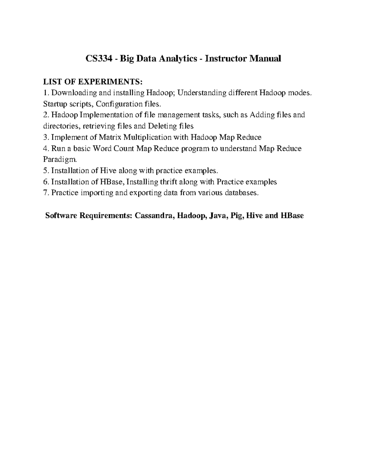 BDA Lab Manual - CS334 - Big Data Analytics - Instructor Manual LIST OF EXPERIMENTS: 1 ...