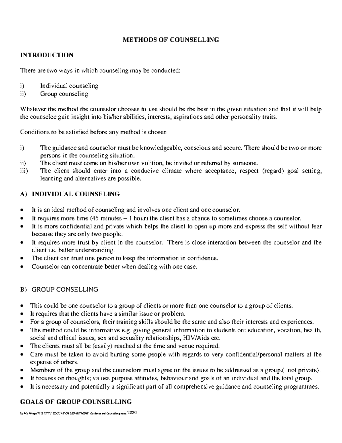Topic 6 - Methods OF Counselling- Group and individual - By Mrs Nyaga W ...