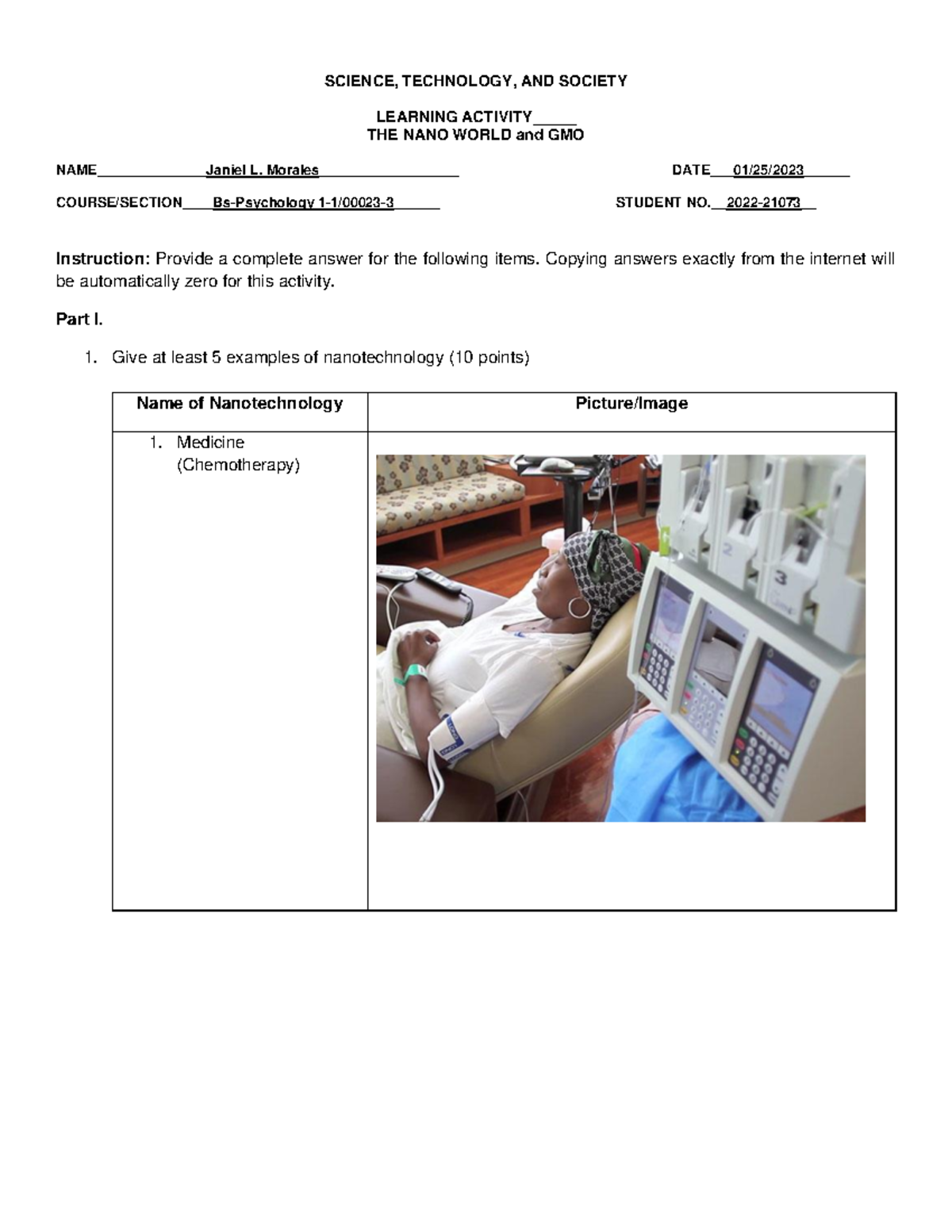Learning Activity The Nano World and GMO - SCIENCE, TECHNOLOGY, AND ...