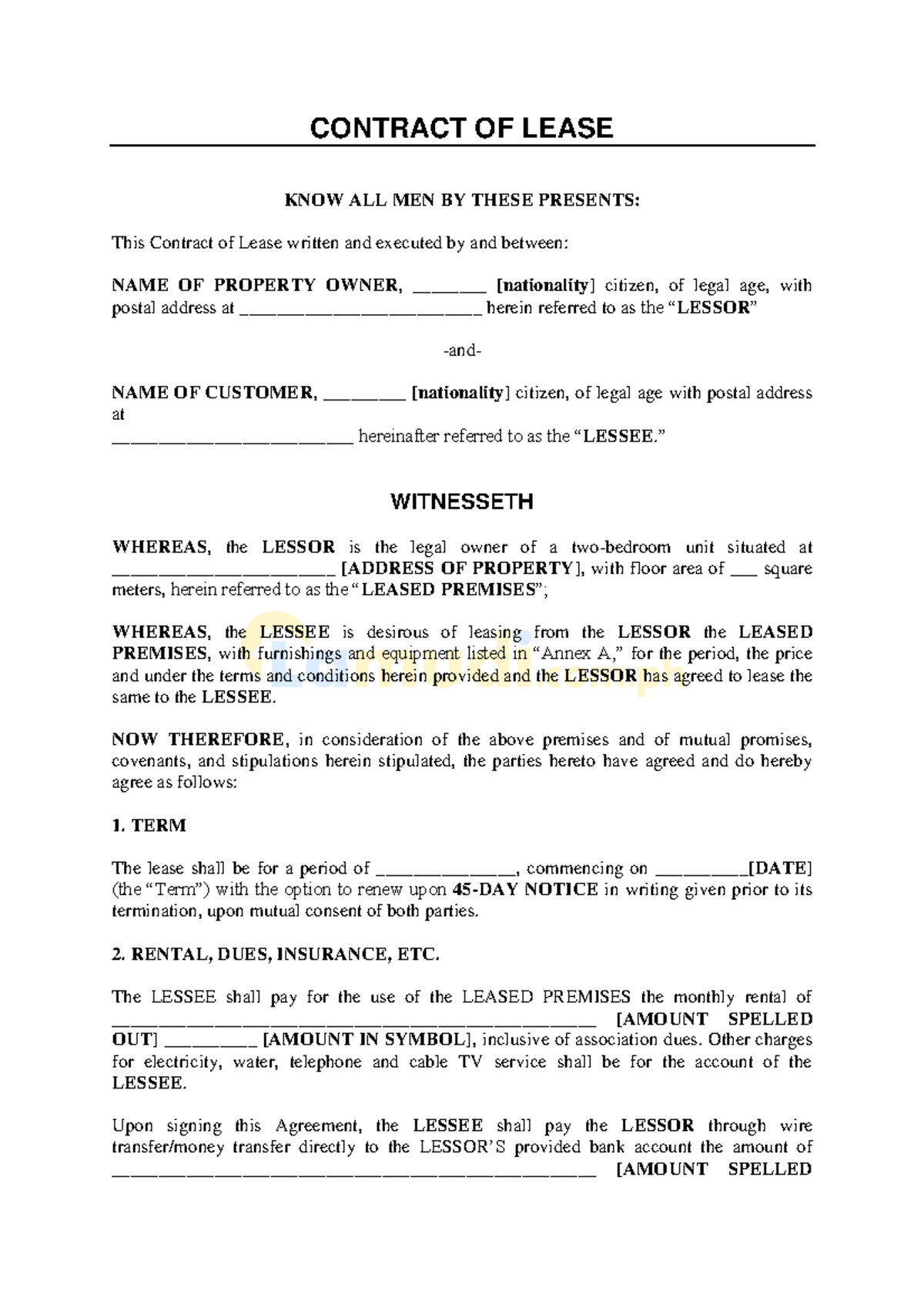 Contract-OF- Lease - sample document - CONTRACT OF LEASE KNOW ALL MEN ...