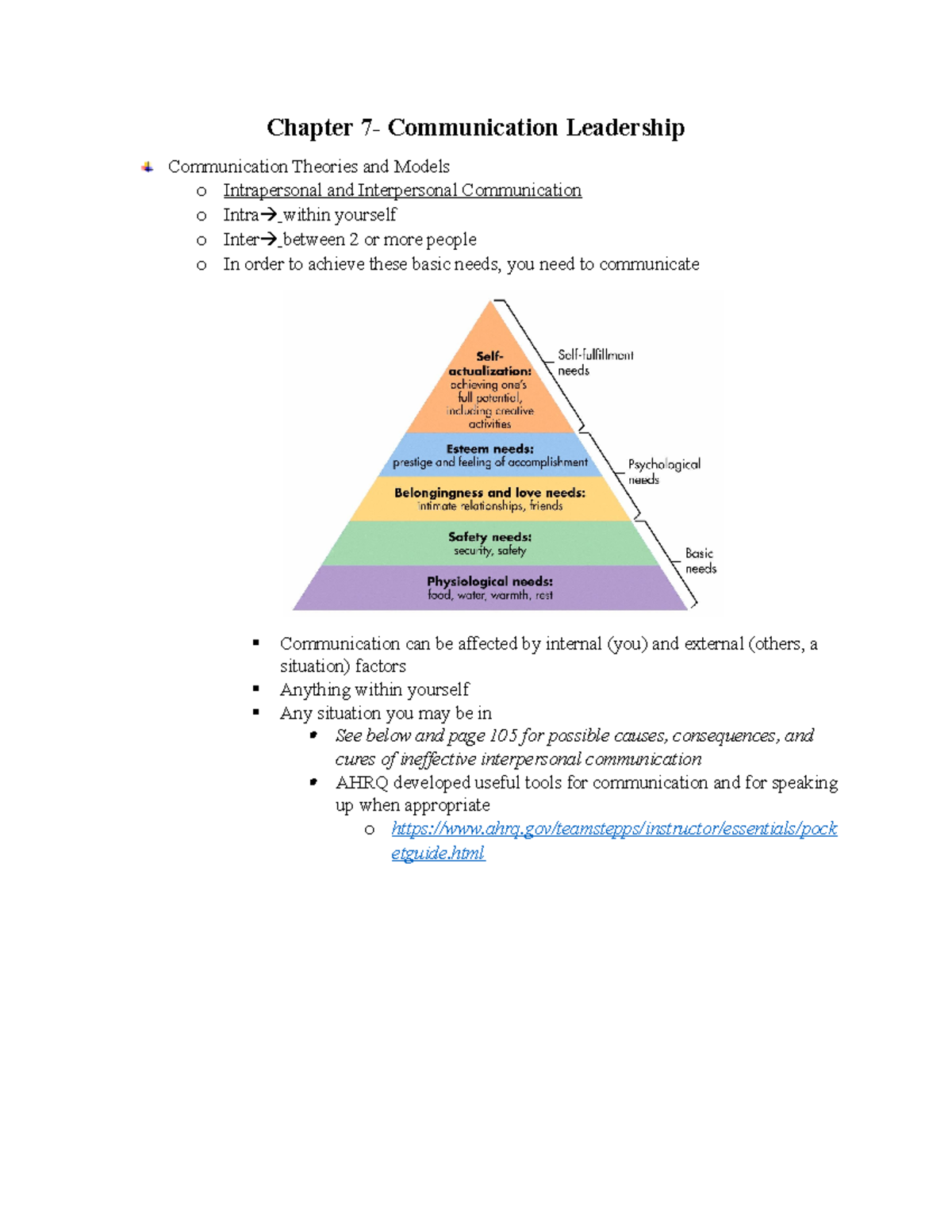 Chapter 7- Communication Leadership- Student - Chapter 7- Communication ...