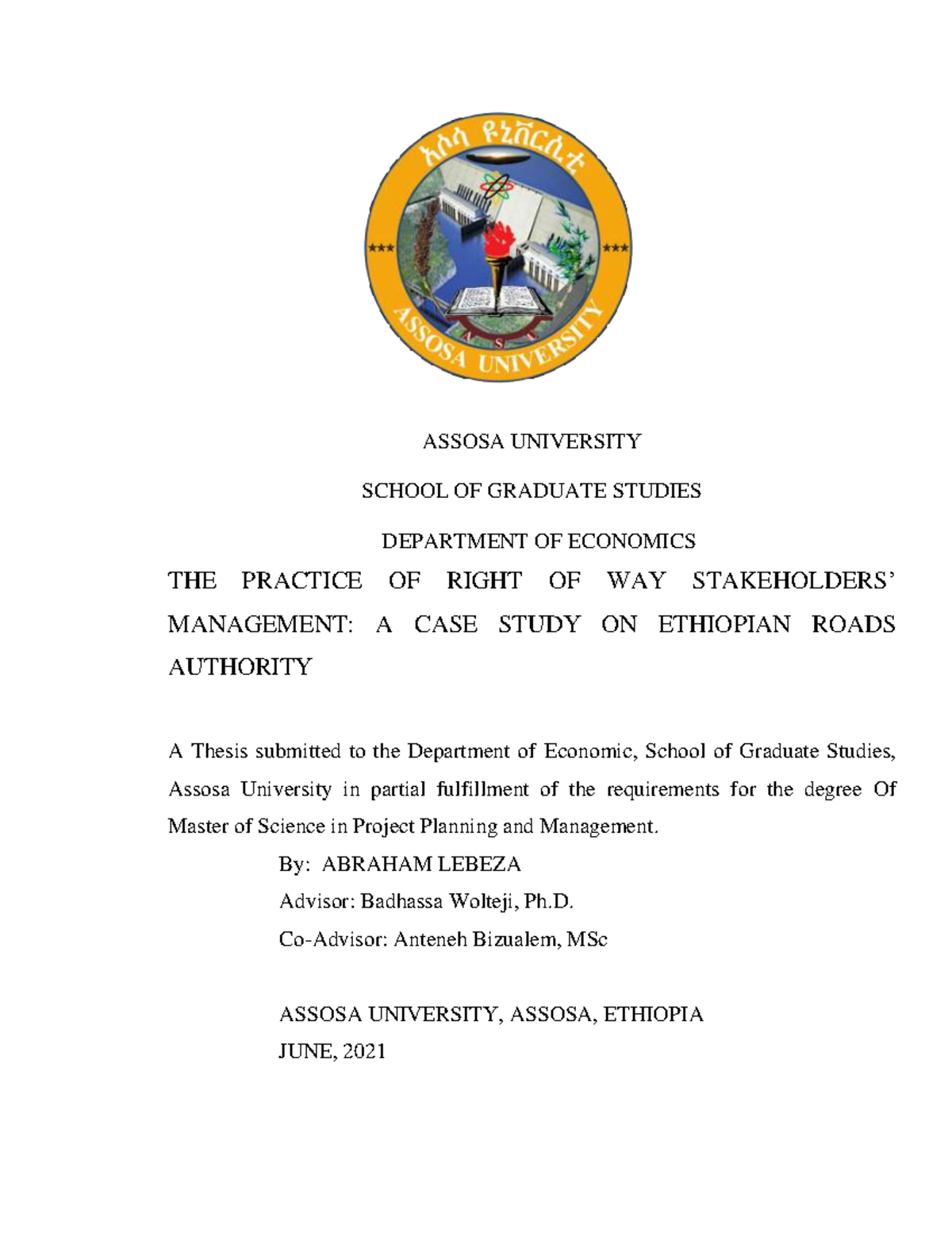 THE Practice OF Right OF WAY Stakeholders' Management thesis work ...