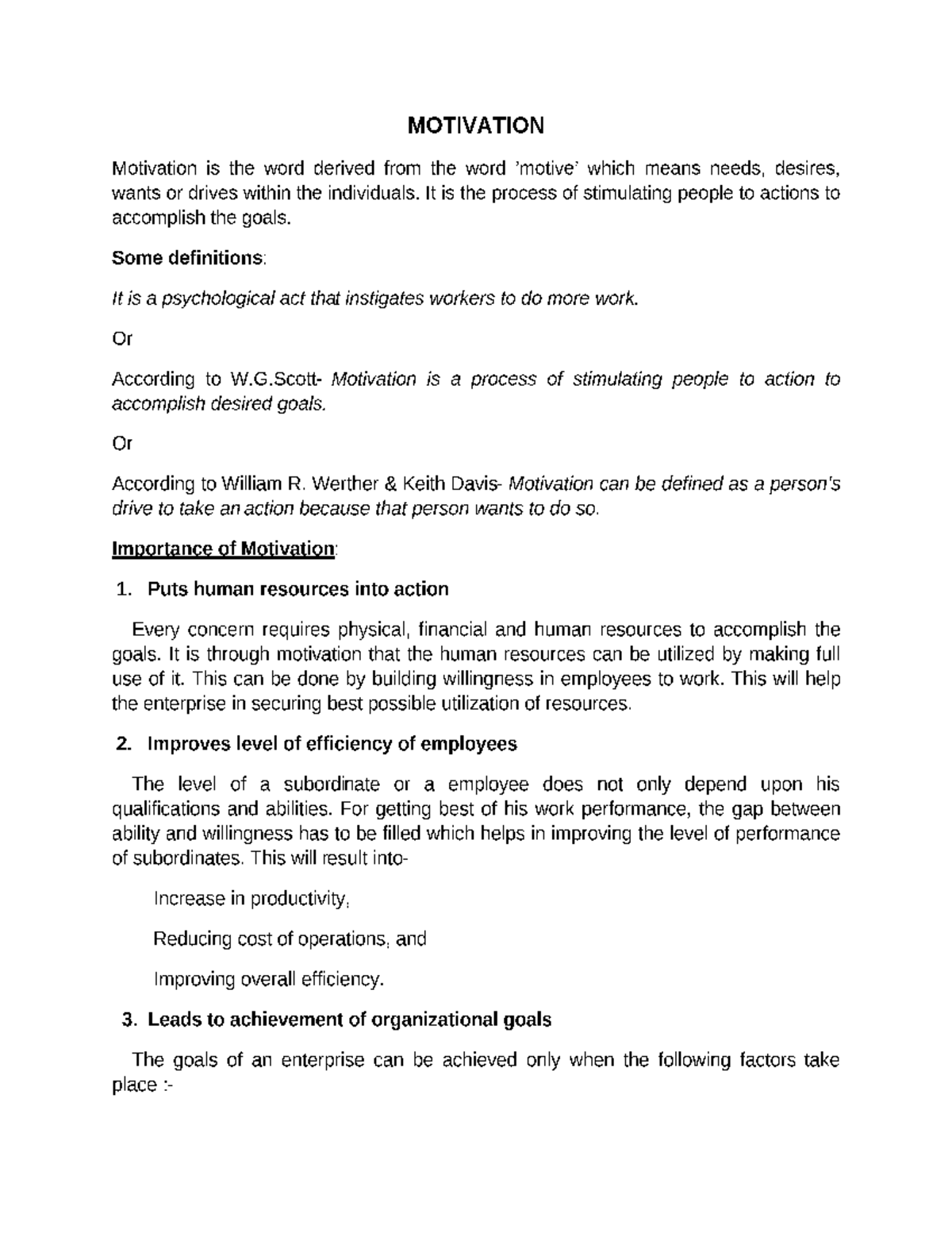 Motivation - This is the notes desired for MBA, BBA AND CSE Final Year ...