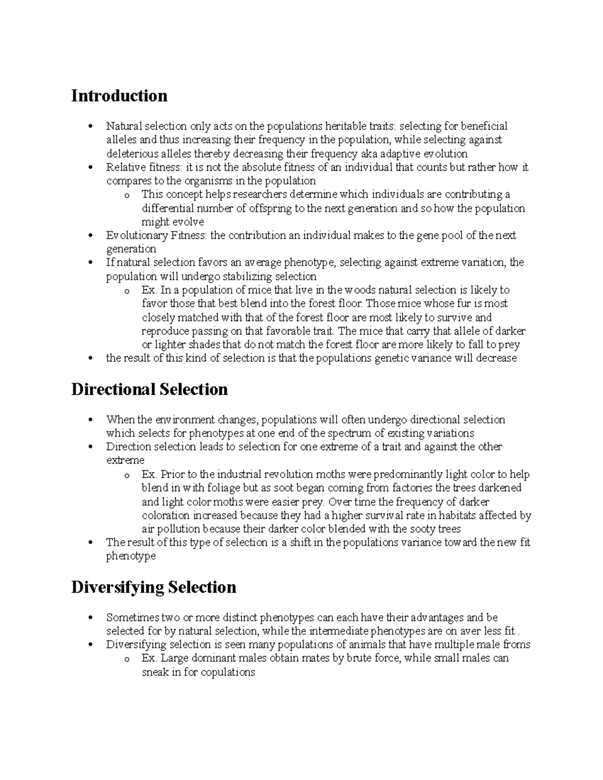 Introduction - Lecture notes 7 - Introduction Natural selection only ...