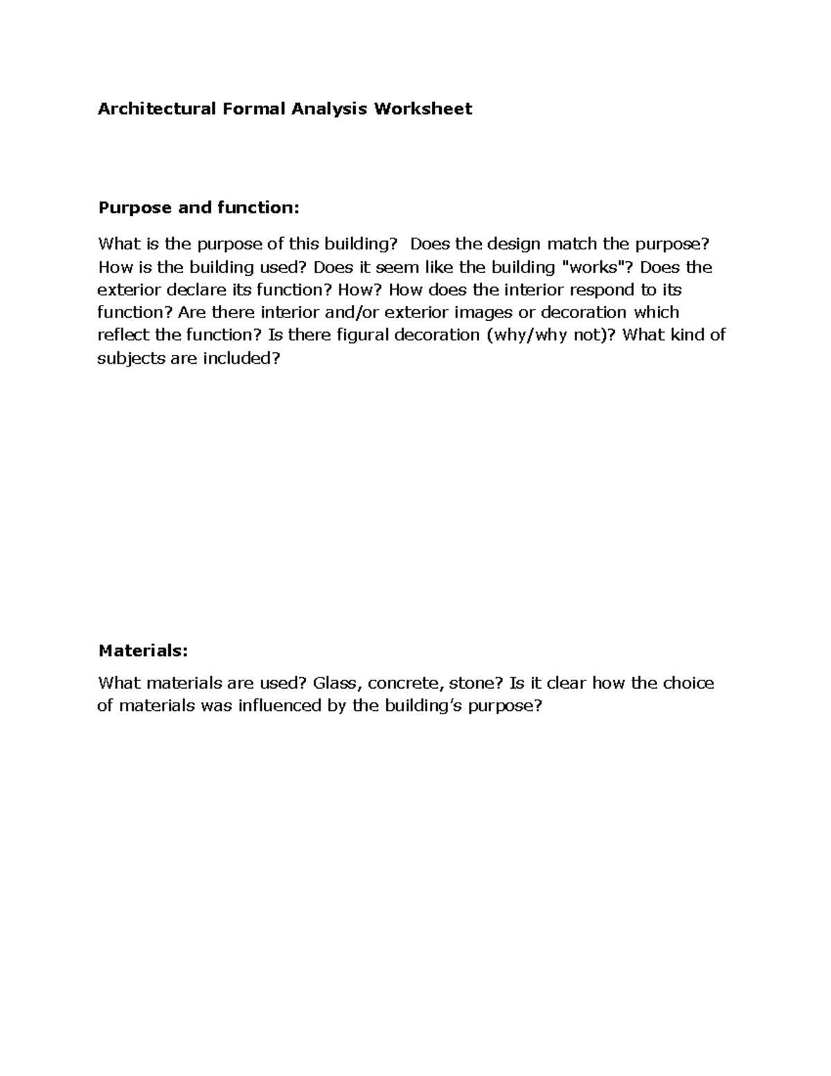 Arch Formal Analysis Worksheet - Architectural Formal Analysis ...