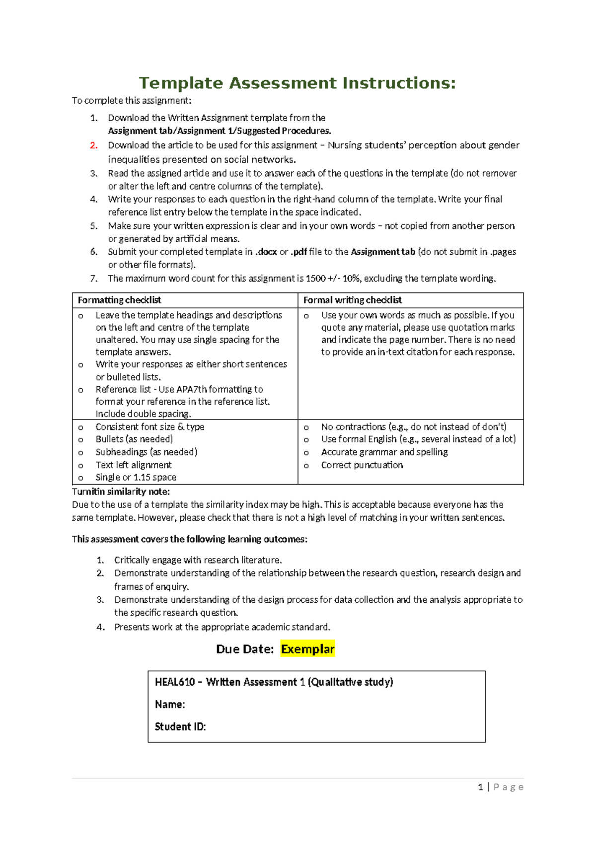 Written Assessment 1 Exemplar sem1 2024 - Template Assessment ...