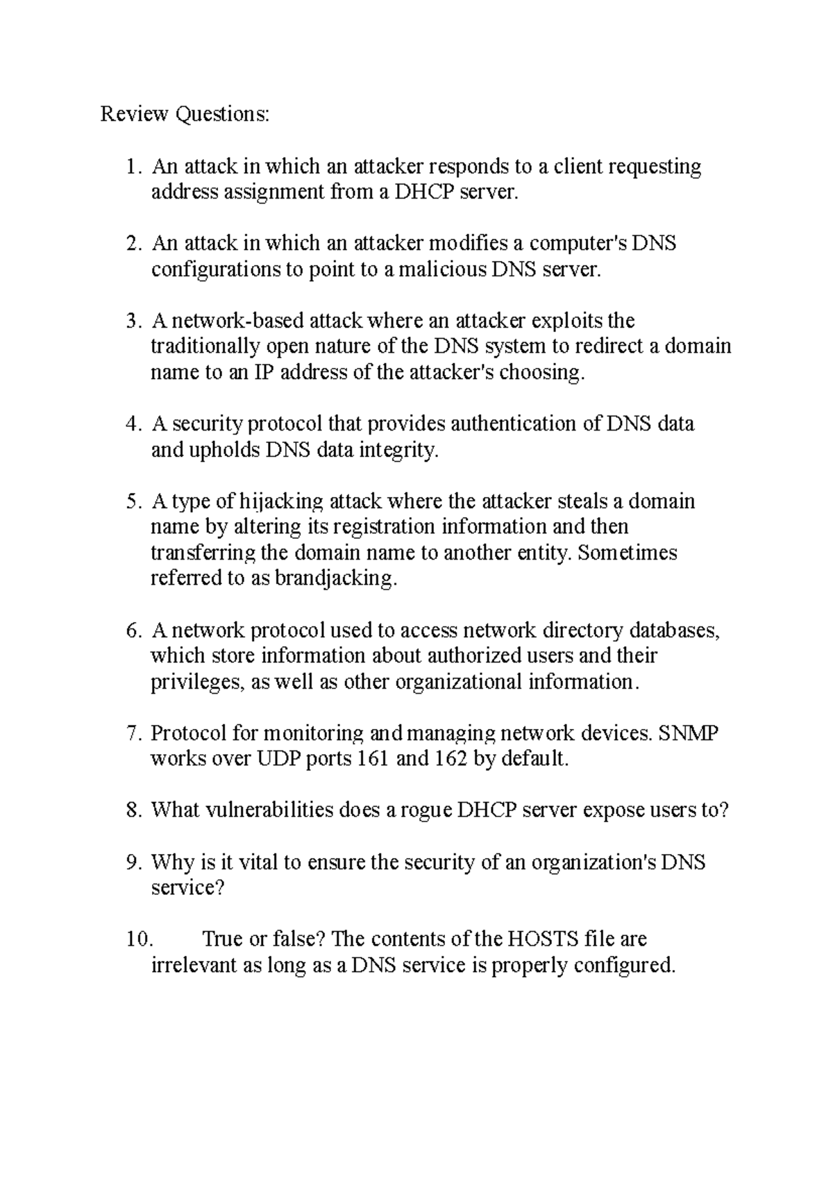 Implement Secure Network Protocols Review Questions Review Questions