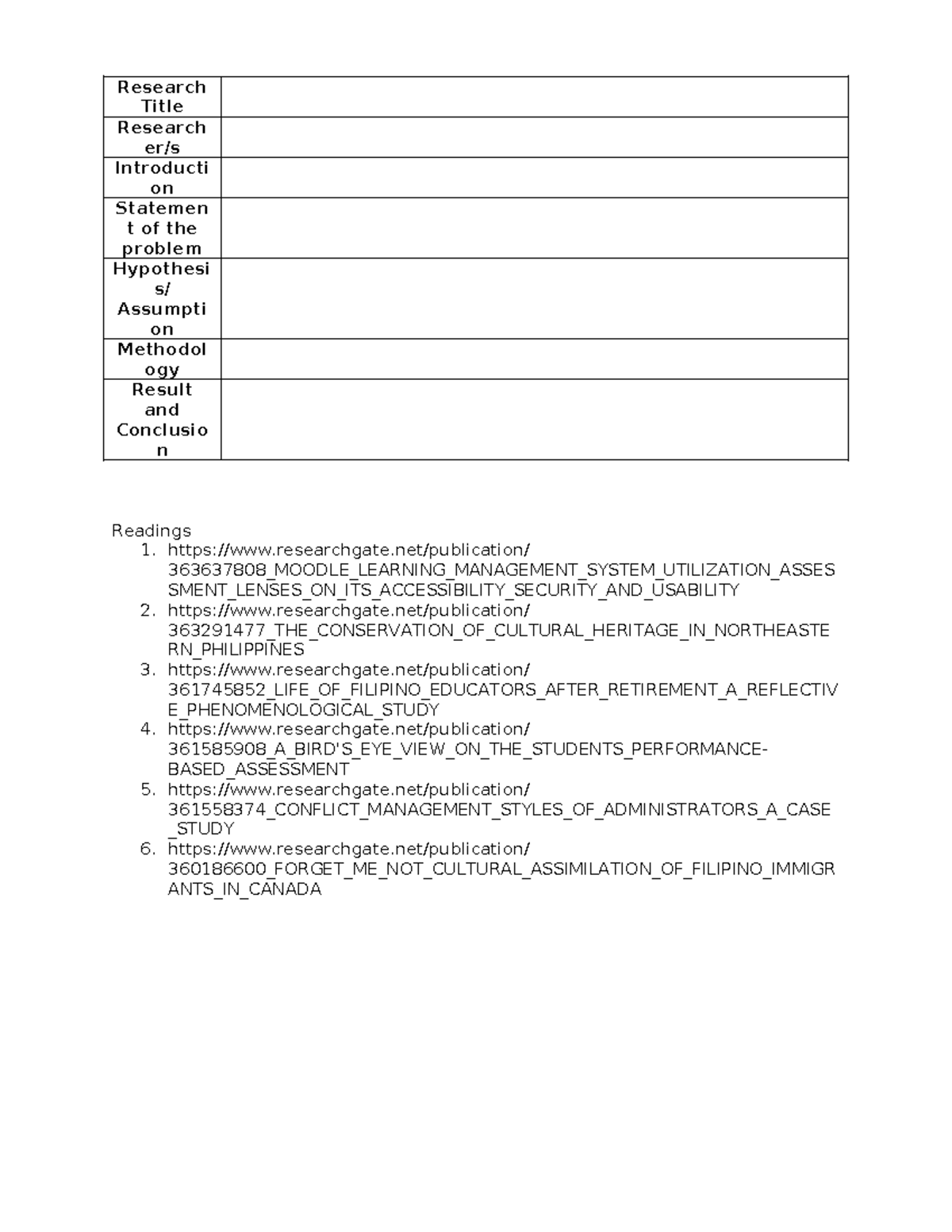 Sample Data Extraction Research Title Research Er S Introducti On Statemen T Of The Problem