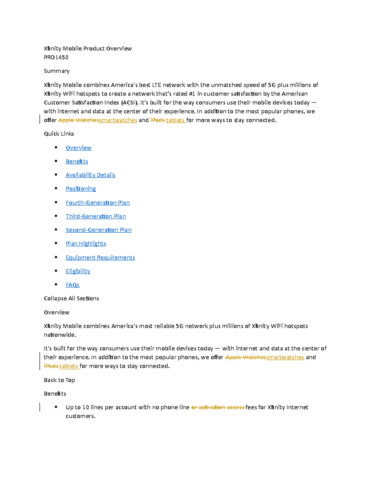 PRD1450 JJ - Thank you! - Xfinity Mobile Product Overview PRD Summary ...