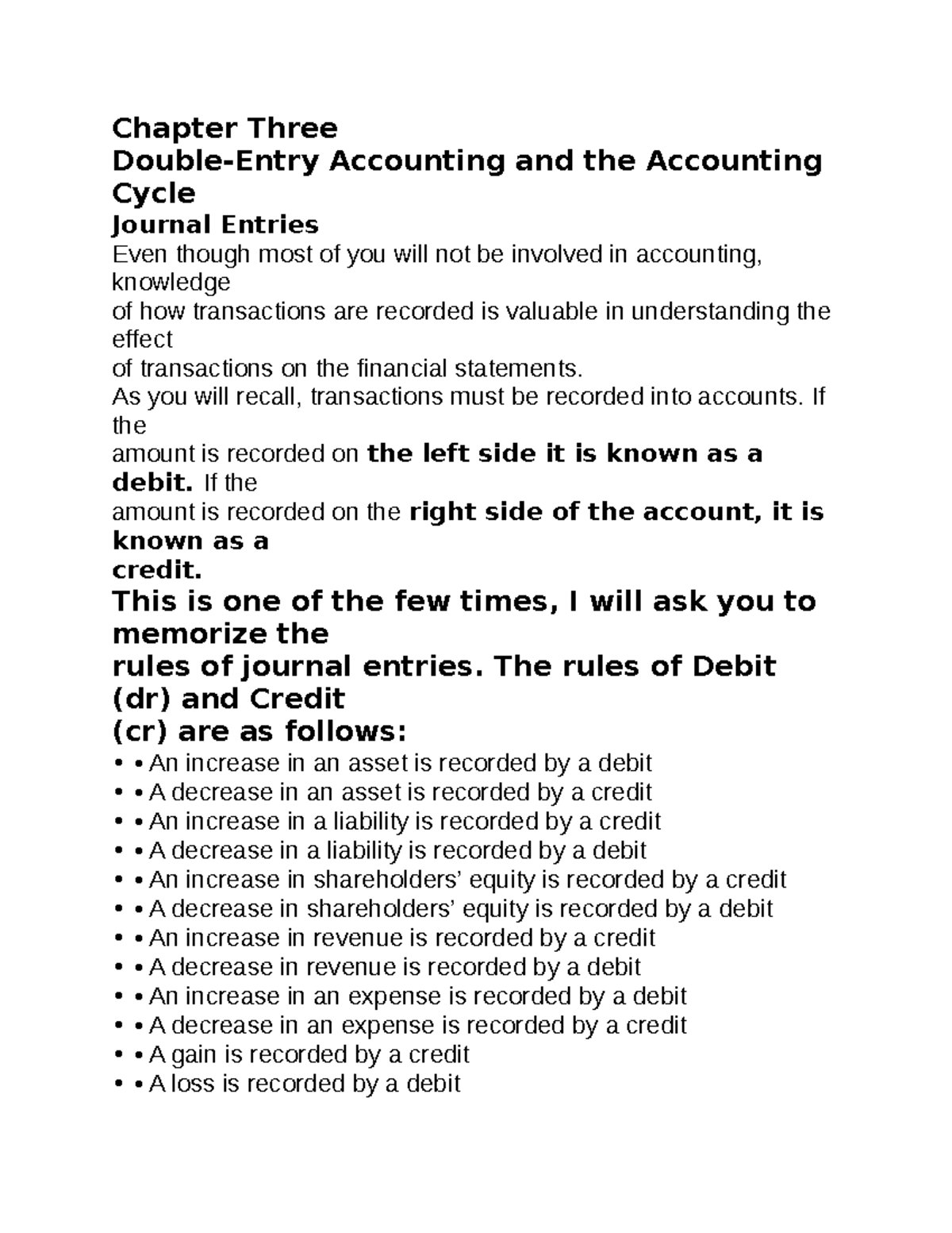 Chapter Three - Lecture 3 notes - Chapter Three Double-Entry Accounting ...