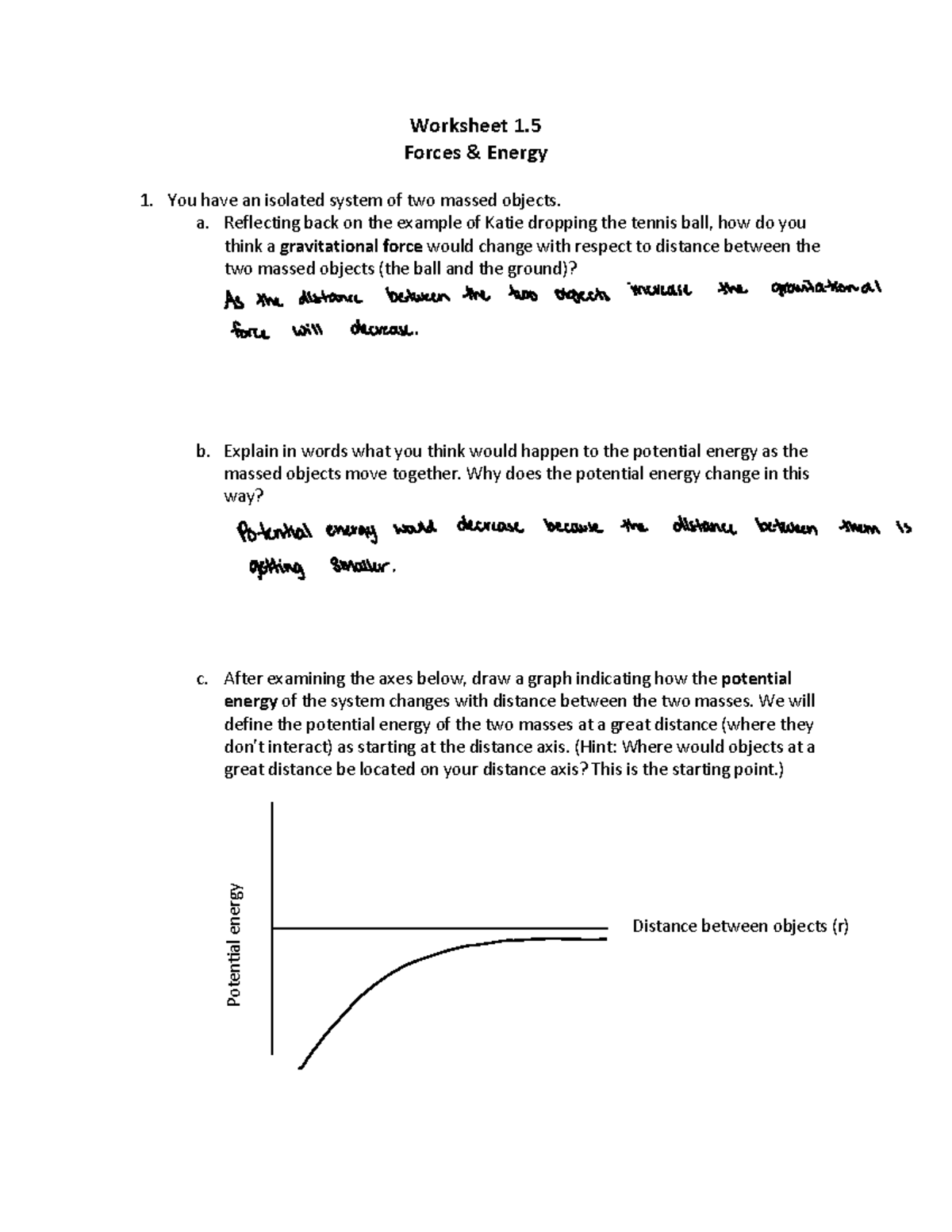 CHEM1061 CLUE Wksht 1 - worksheet 1.5 - Worksheet 1. Forces & Energy 1 ...