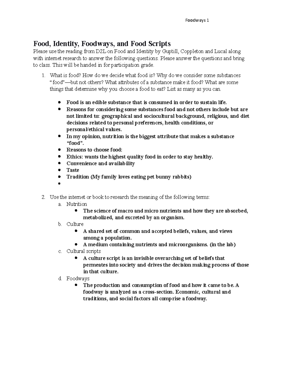 Food Identity Foodways and Food Scripts - Studocu