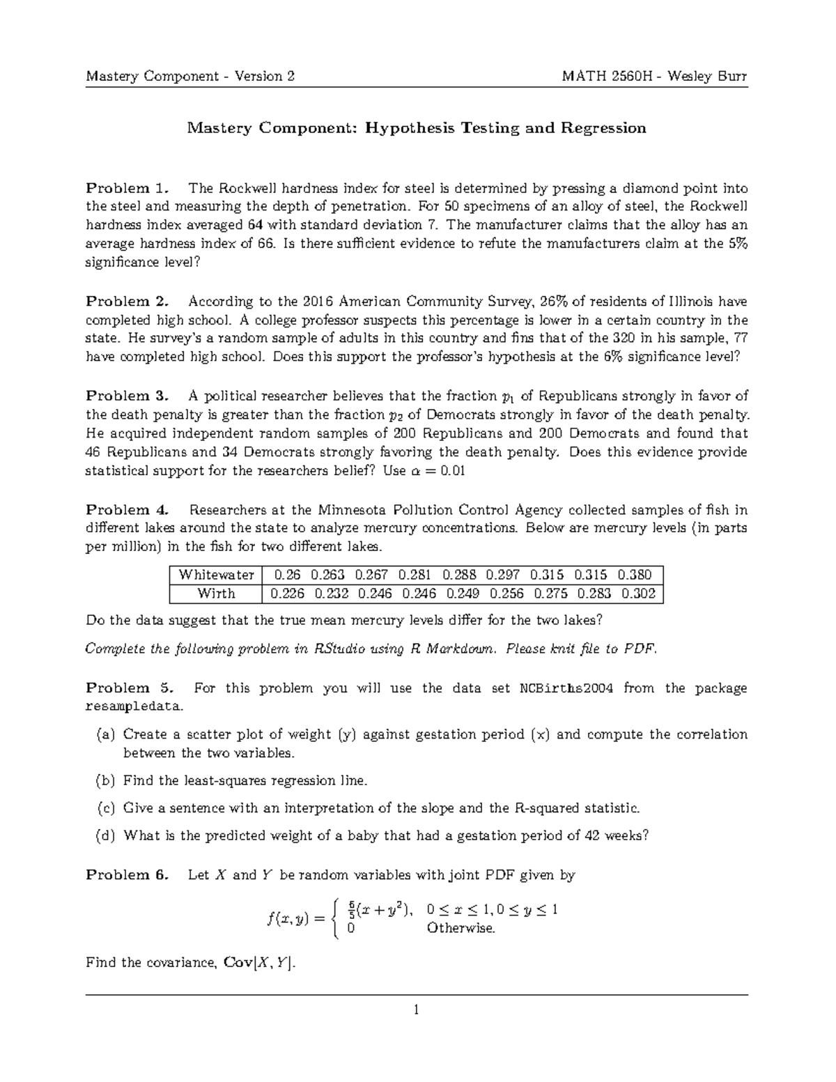 Hyp Tests Regression V2 - Mastery Component - Version 2 MATH 2560H ...