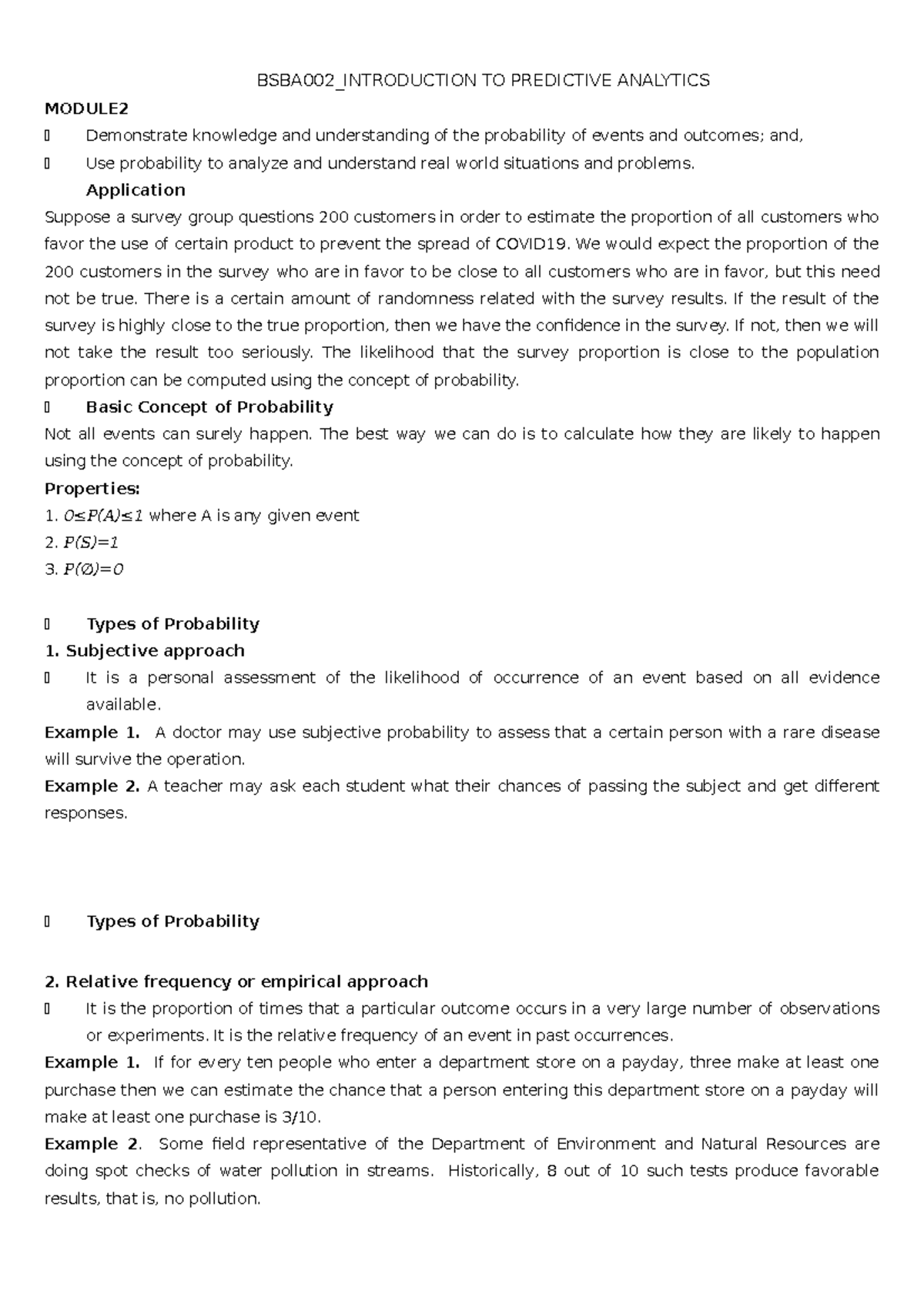 Predictive Lecture - BSBA002_INTRODUCTION TO PREDICTIVE ANALYTICS ...