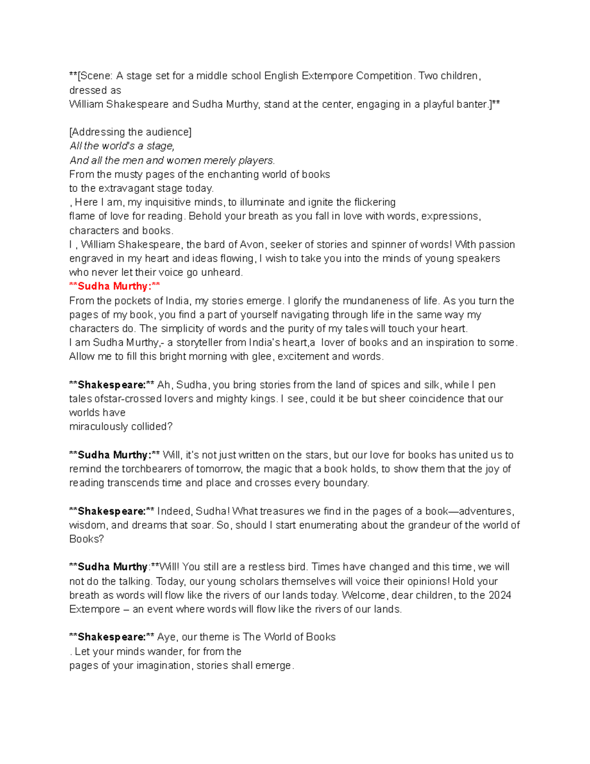 English Extempore -2024-25 - [Scene: A stage set for a middle school ...