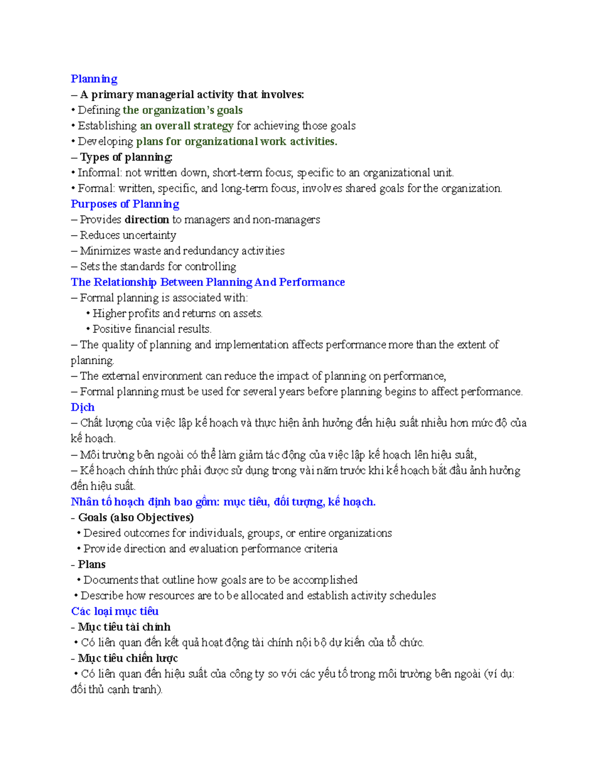 Chapter 1. Planning - Summary Principles of Management - Planning A ...