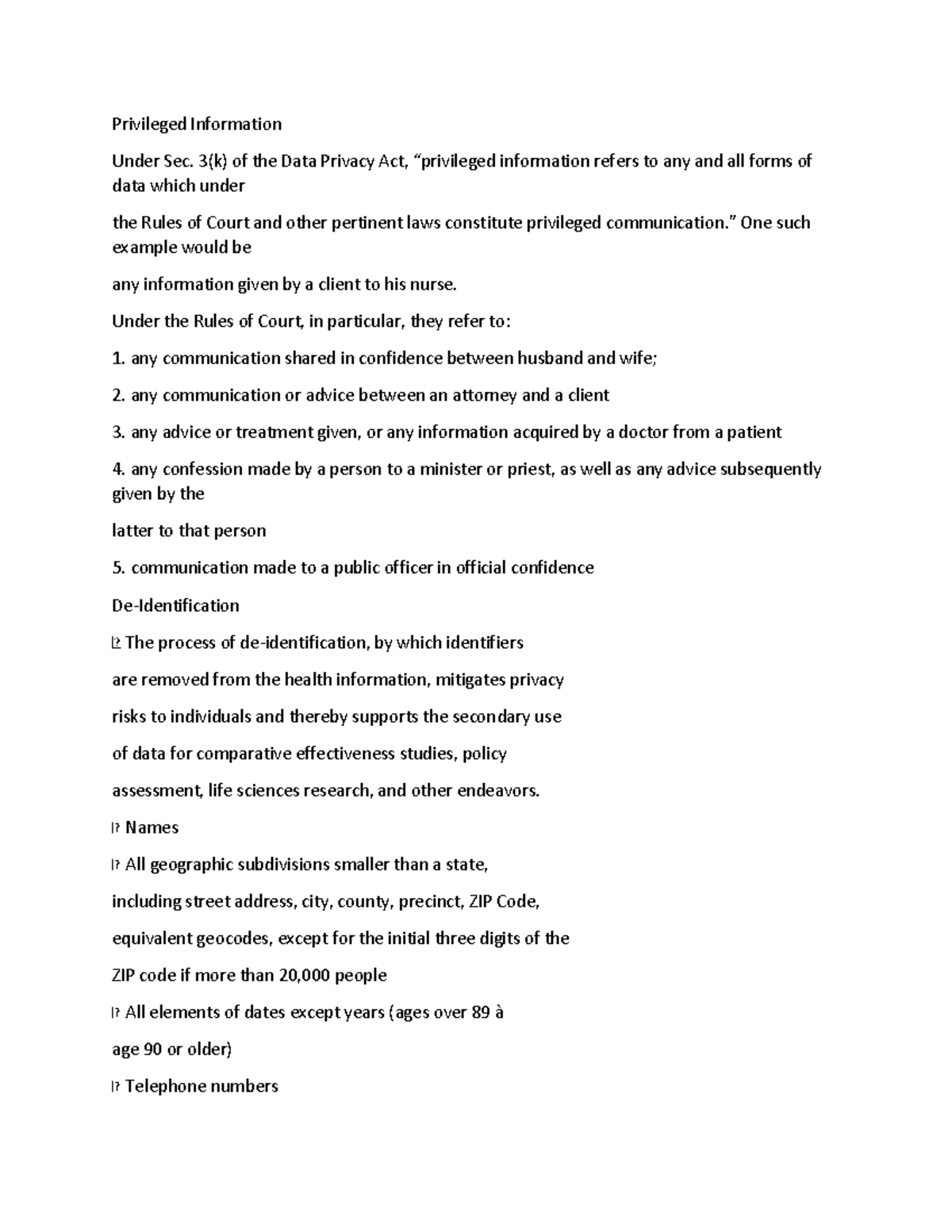 Nursing notes 6 - Privileged Information Under Sec. 3(k) of the Data ...