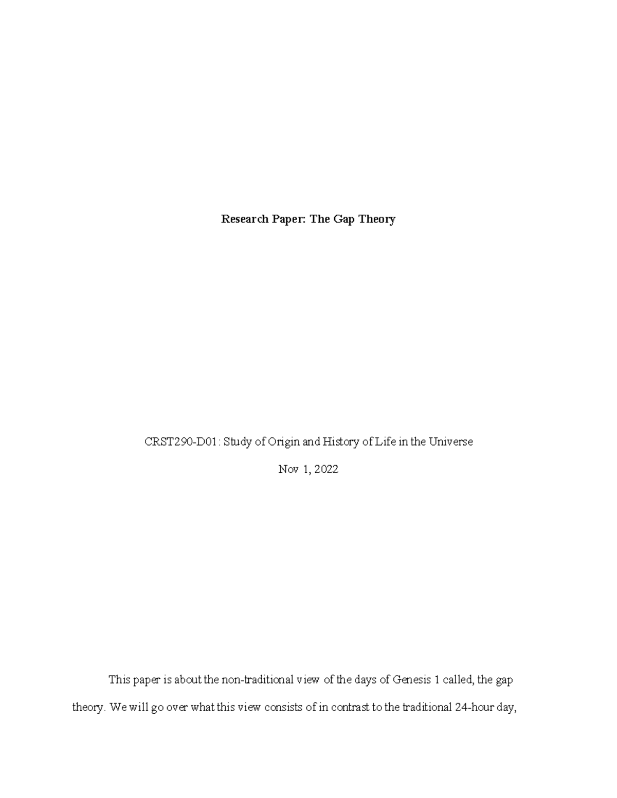 Final CRST Paper - Assignment - Research Paper: The Gap Theory CRST290 ...