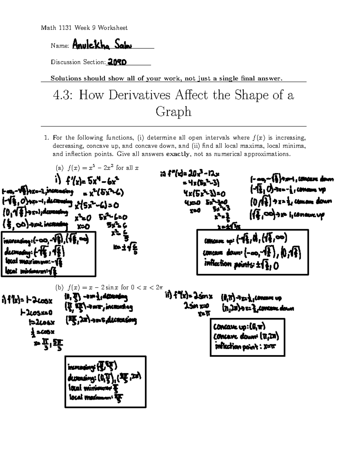 Week 9 Worksheet - Math 1131 Week 9 Worksheet Name: Discussion Section ...