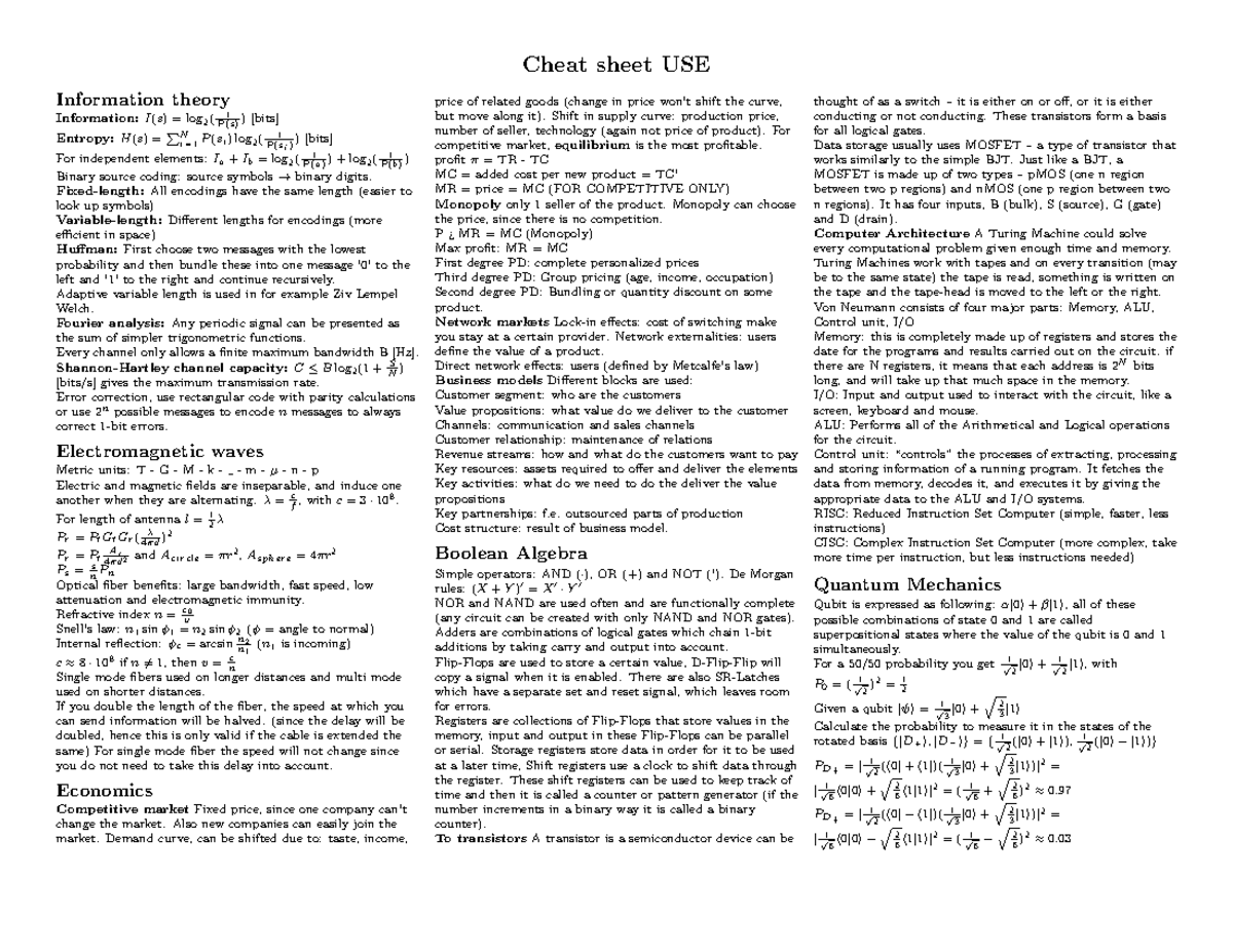 Cheat Sheet - Samenvatting Communications and Computing - Cheat sheet ...
