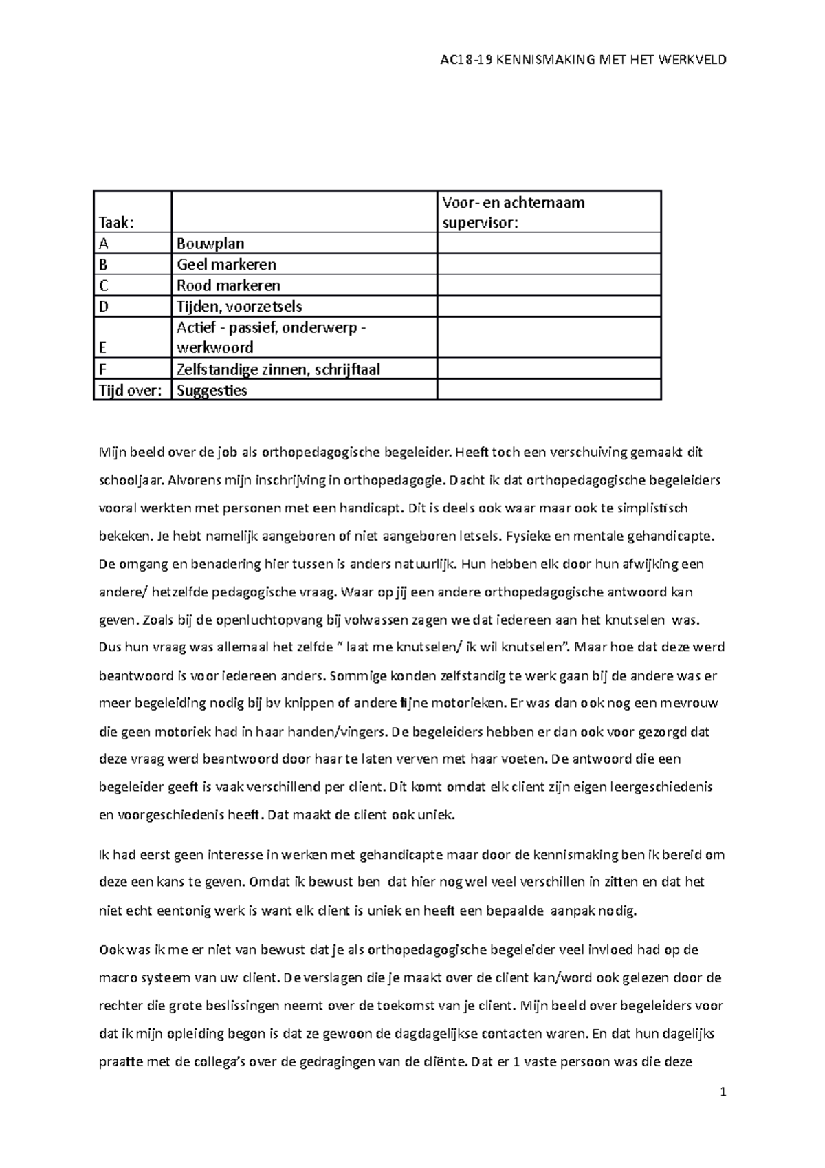 Kennismaking met de werkveld - AC18-19 KENNISMAKING MET HET WERKVELD ...