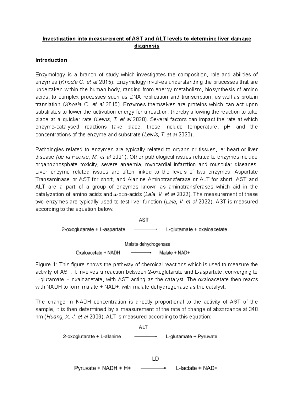 Enzymology Report - Investigation into measurement of AST and ALT ...