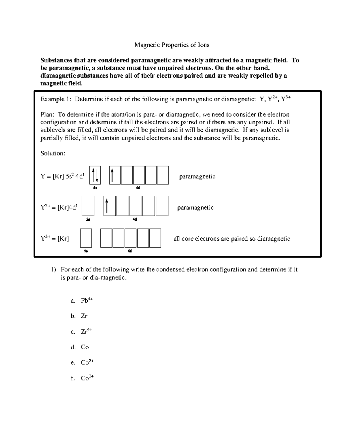 Diamagnetic Electron Configuration