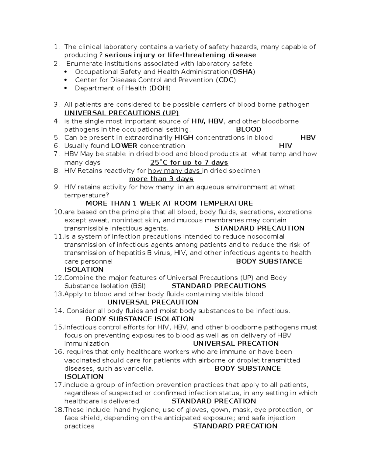 Biochem quiz lec - notes - The clinical laboratory contains a variety ...