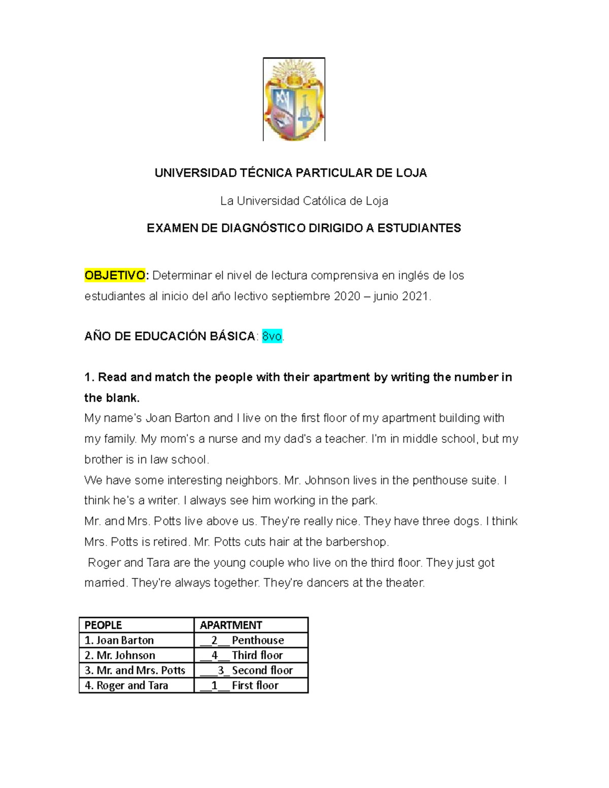 Ben Ja Examen Diagnóstico Aplicado a los Estudiantes - 8vo Practicum ...