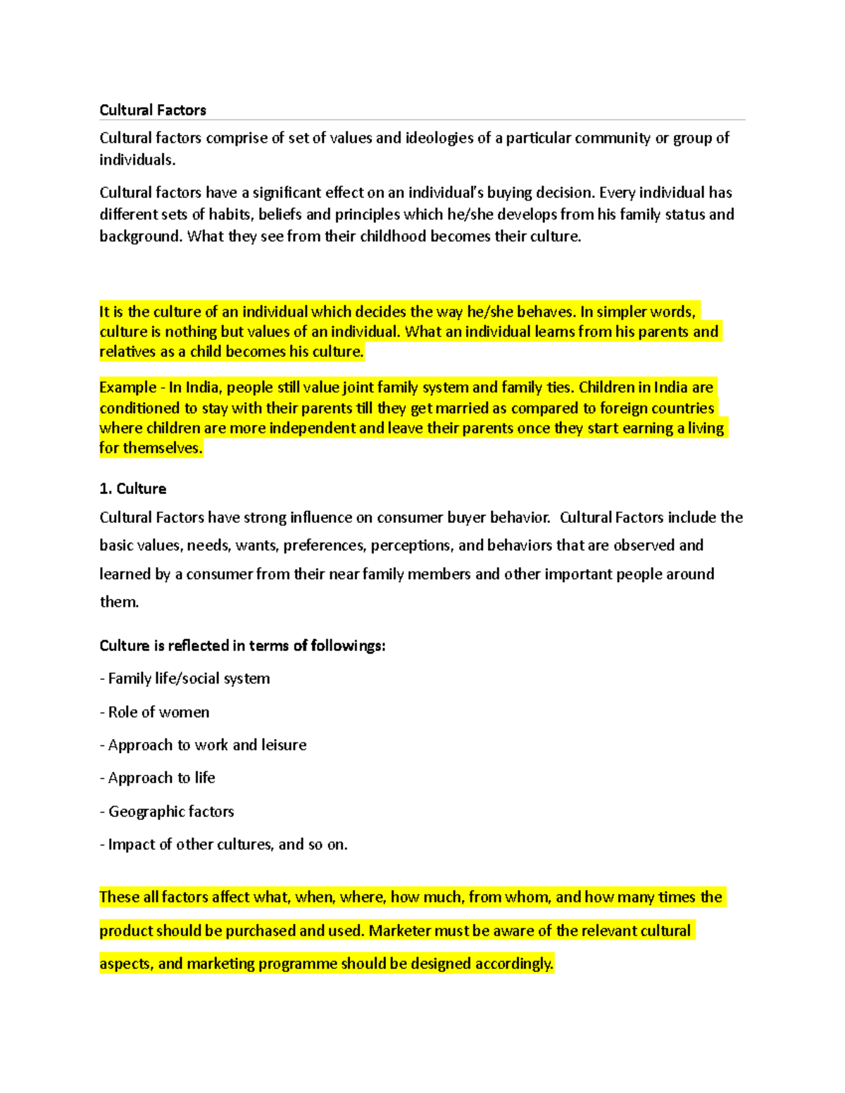 Cultural Factor 1234 - Assignment - Cultural Factors Cultural factors ...