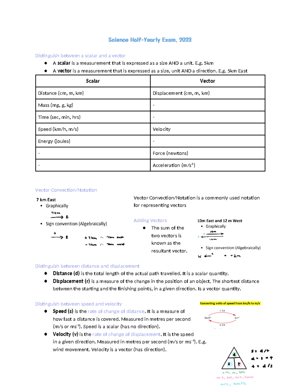 Science Half-Yearly Exam, 2023 - E. 5km A vector is a measurement that ...