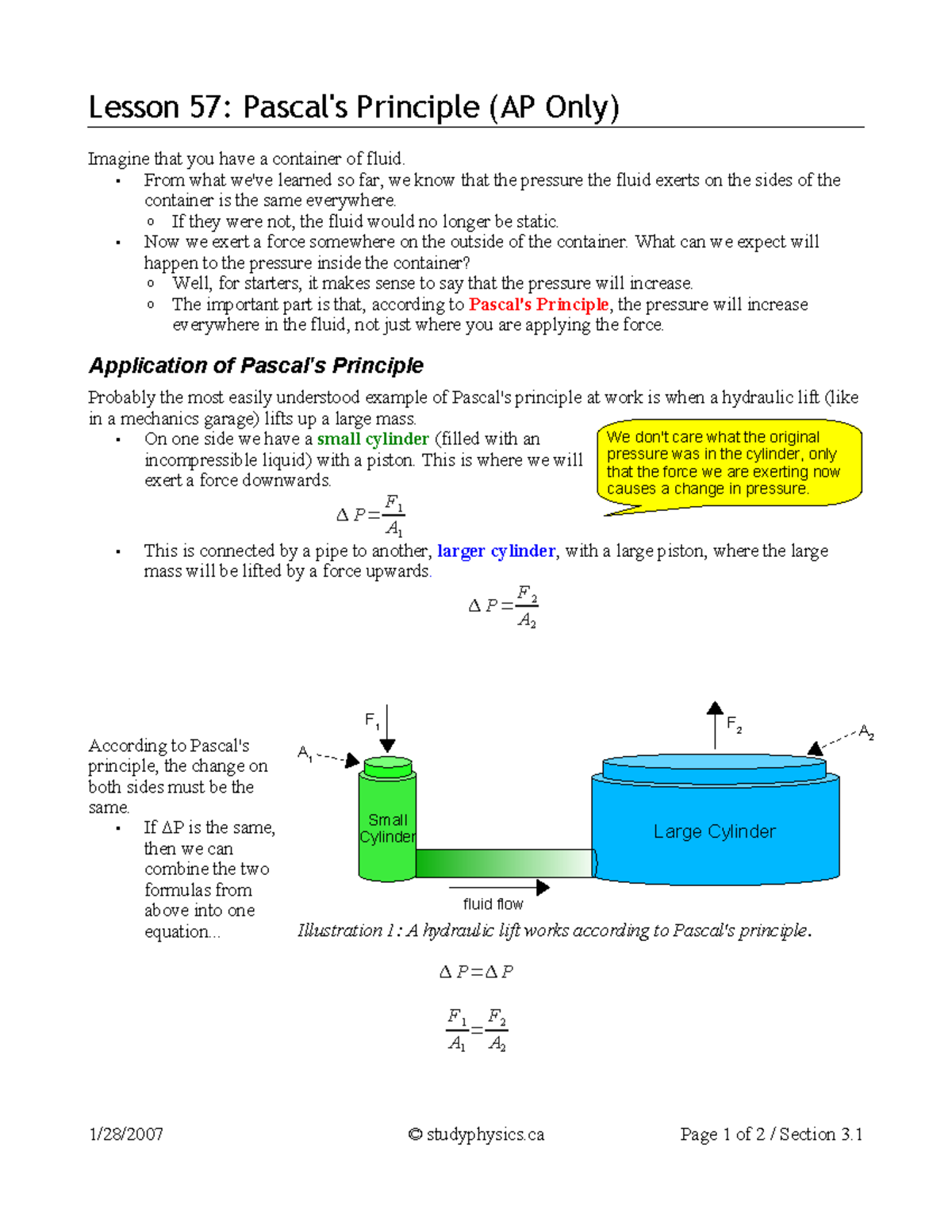 57 pascal - Lesson 57: Pascal's Principle (AP Only) Imagine that you ...