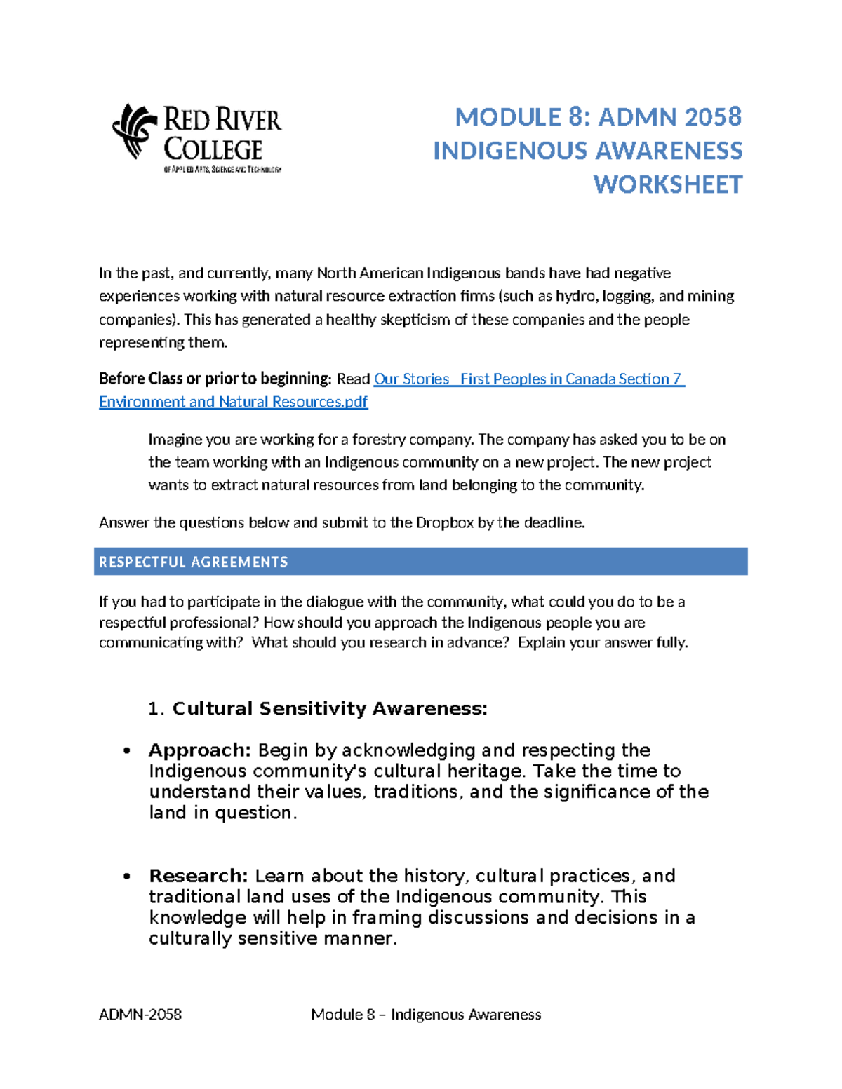 Module 8 Indigenous Awarness Team Activity Worksheet - MODULE 8: ADMN ...