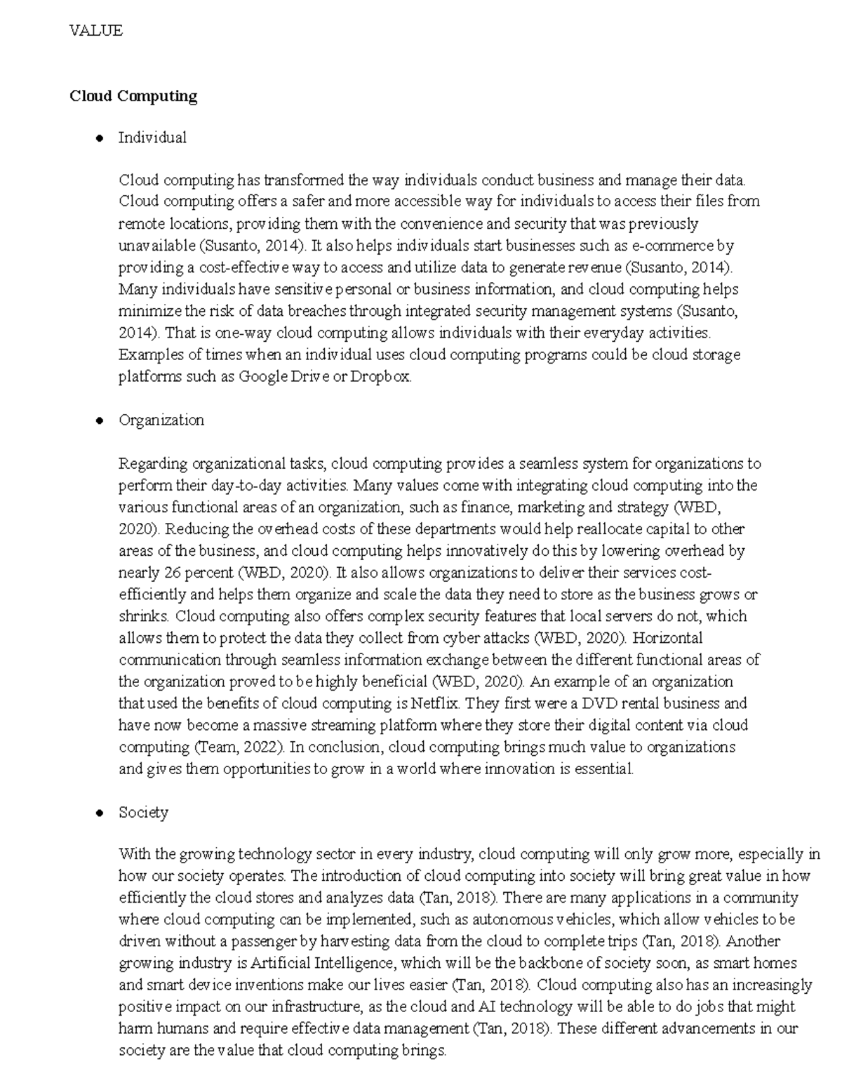 Value of Cloud Computing - VALUE Cloud Computing Individual Cloud ...