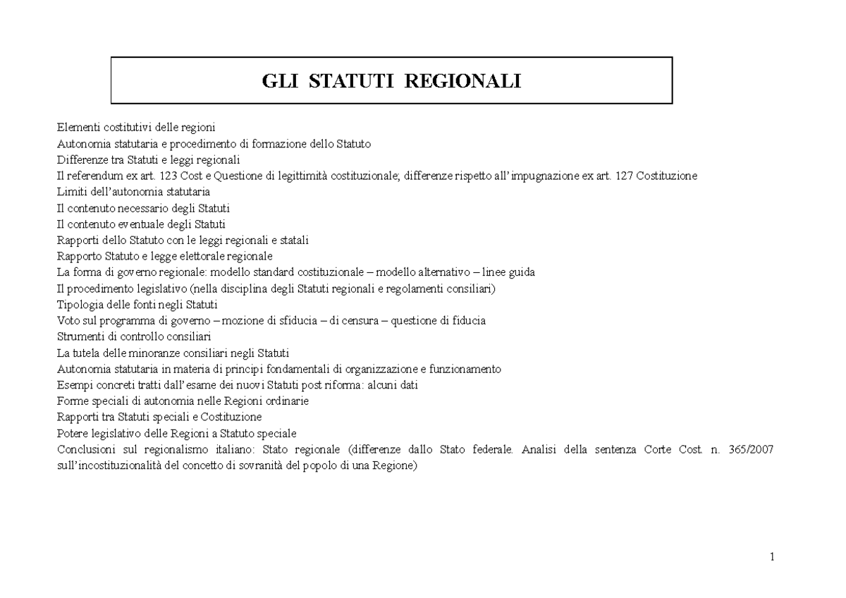 Statuti regionali - Orizzontale - GLI STATUTI REGIONALI Elementi ...