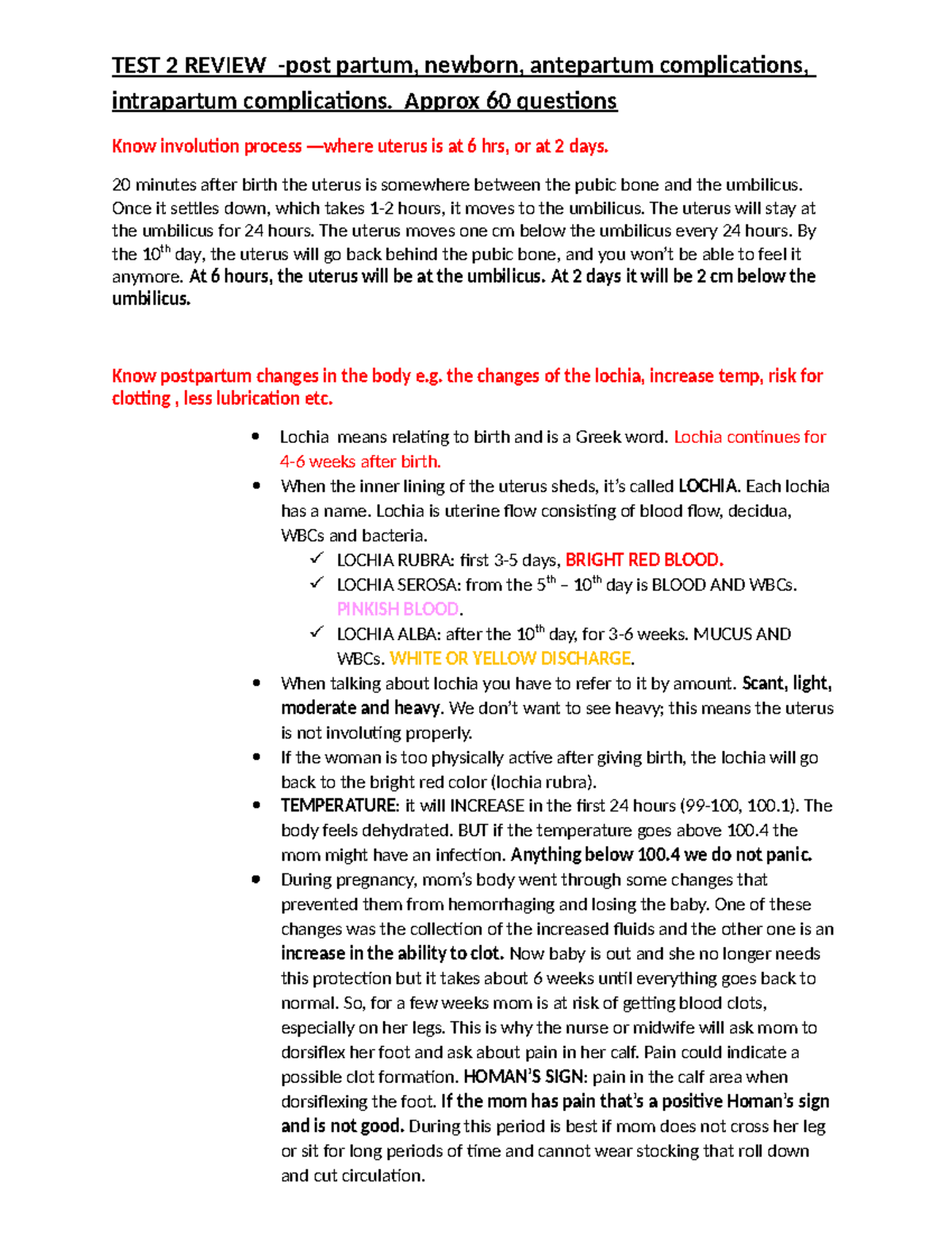ob TEST 2 Official Review - TEST 2 REVIEW -post partum, newborn ...